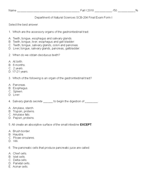 SCB 204 lab final - SCB 204. Final exam out line : 1. Details about ...
