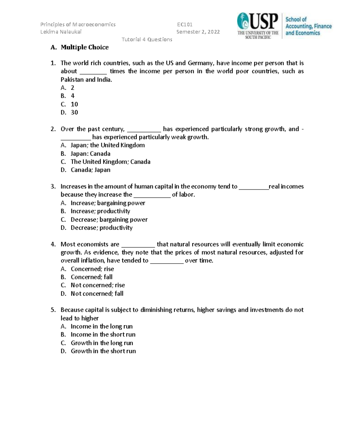 Tutorial 4 Questions - Lekima Nalaukai Semester 2, 2022 Tutorial 4 ...