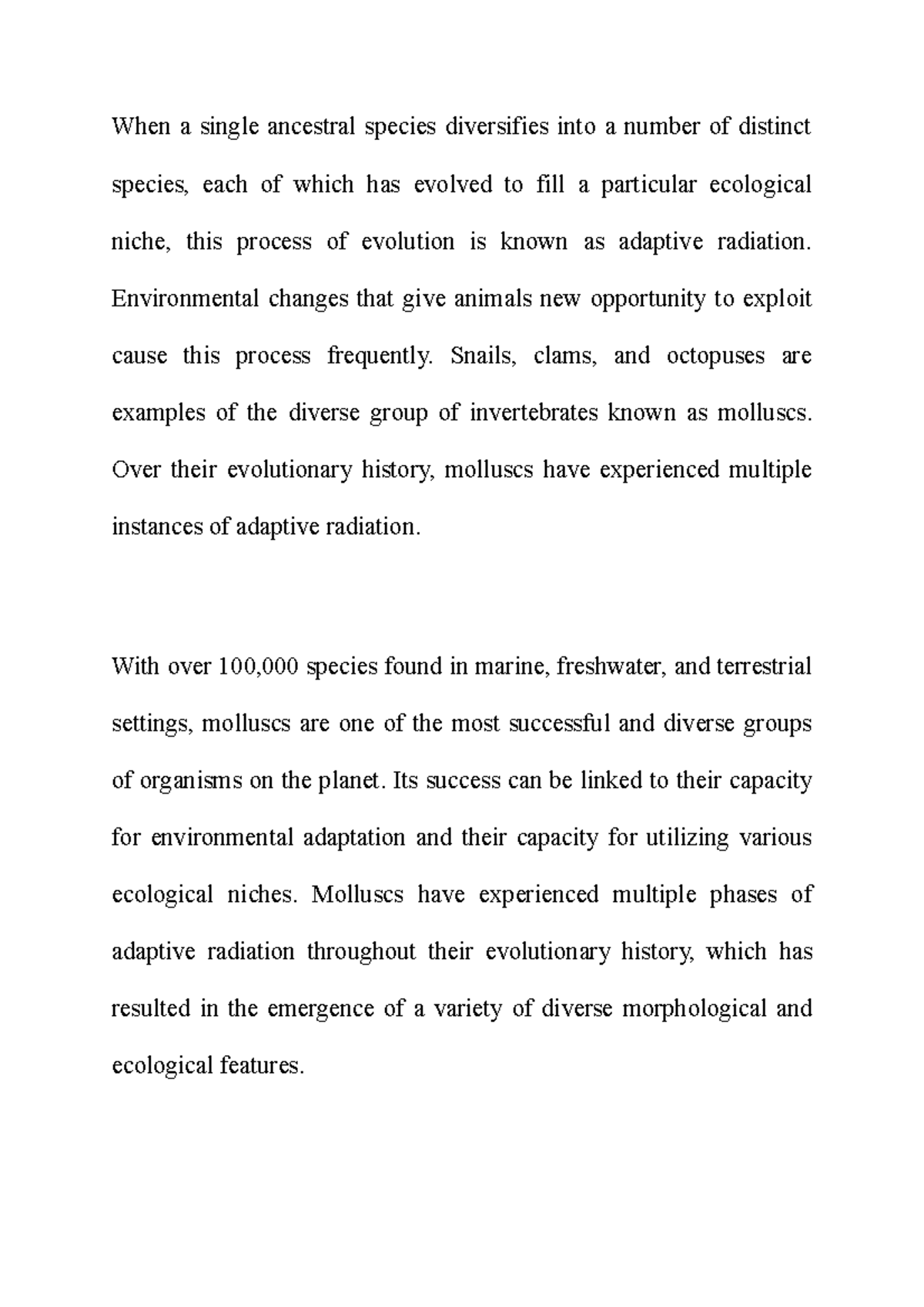Mollusc Adaptive Radiation - When a single ancestral species ...