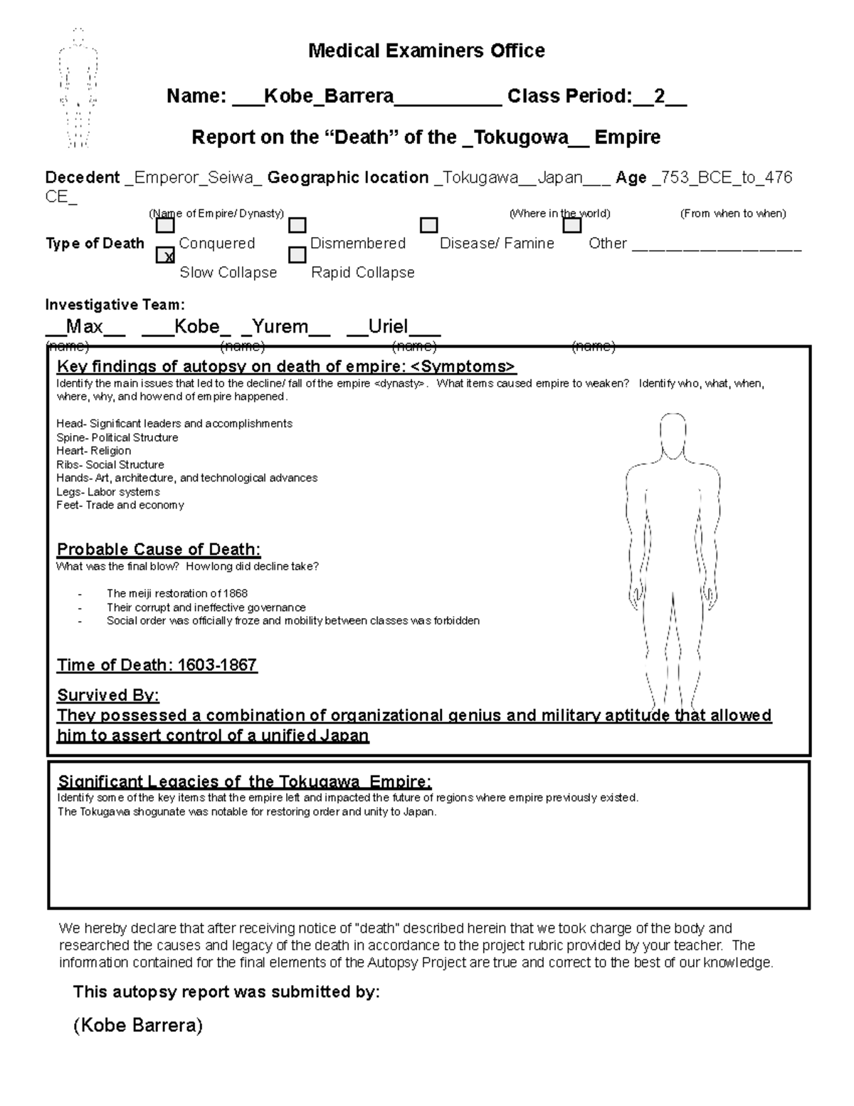 Copy of Copy of Honors World Autopsy Report Student Handout - Medical ...