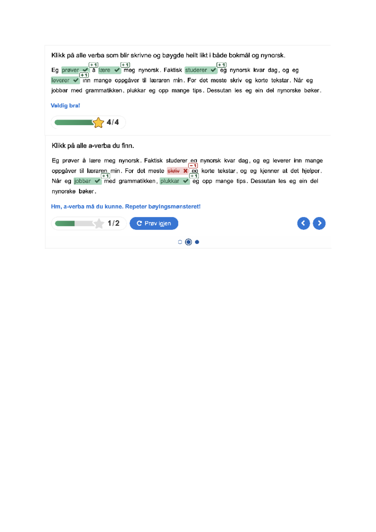 Oppgaver nynorsk - adfsdf fsd - Klikk pa alle verba som blir skrivne og ...