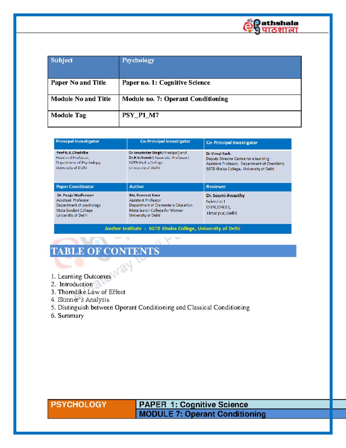 Operant conditioning 1 - PSYCHOLOGY PAPER 1: Cognitive Science Subject ...