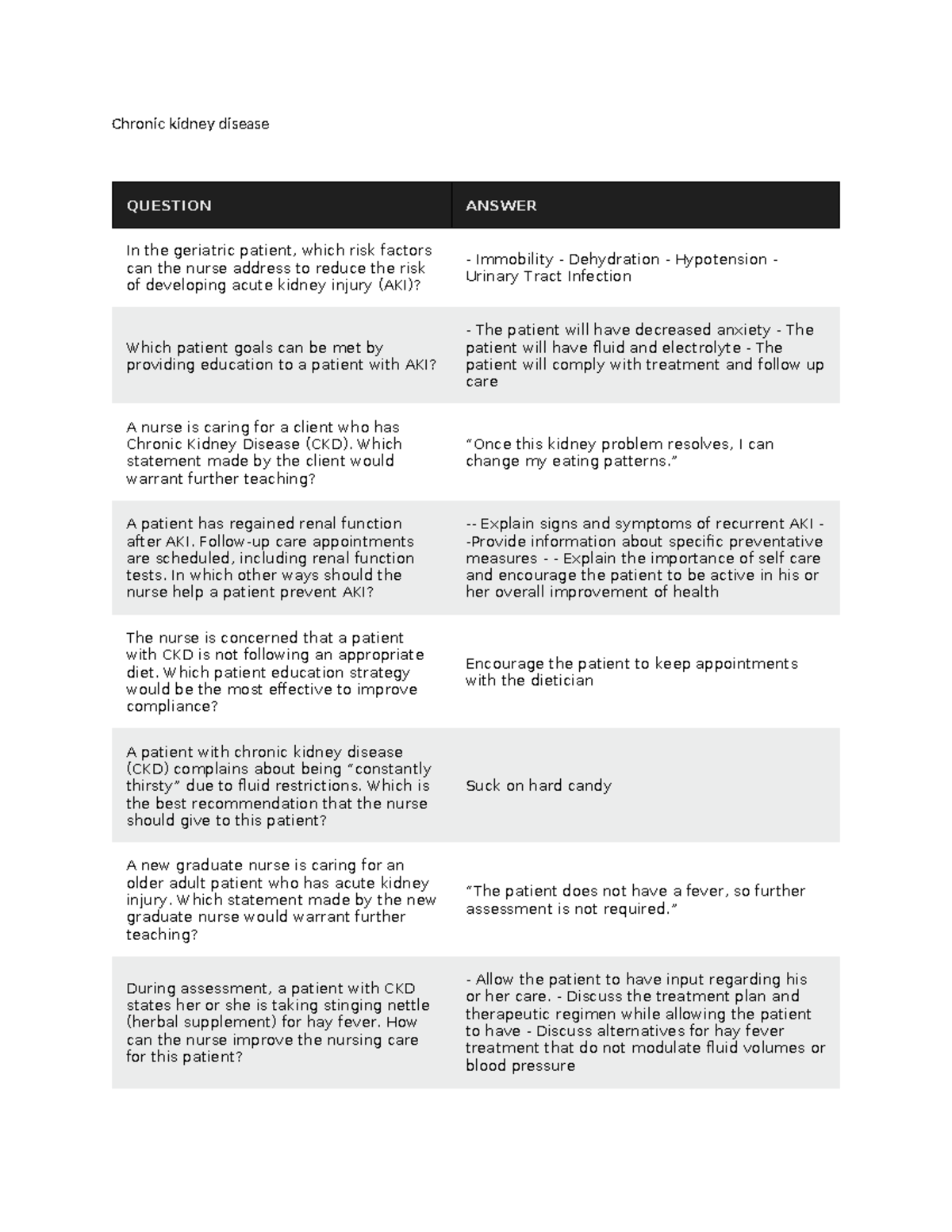Chronic kidney disease - Chronic kidney disease QUESTION ANSWER In the ...