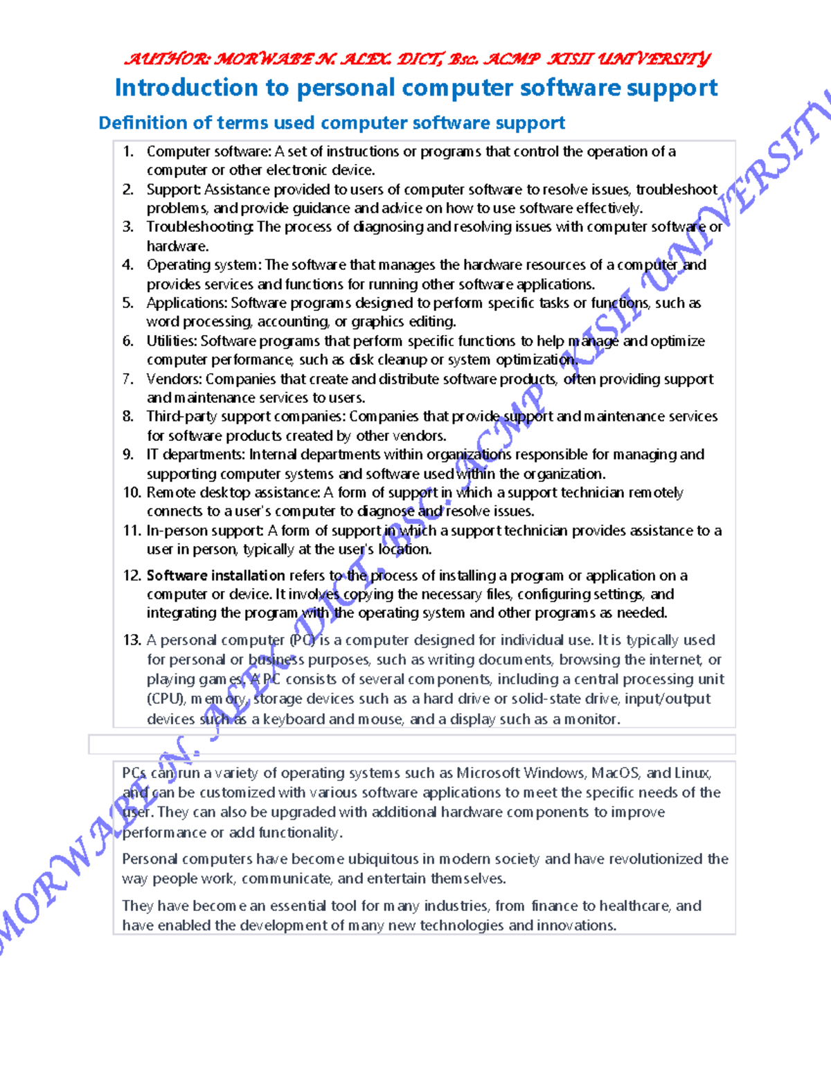 Introduction TO Personal Computer Software Support - Introduction to ...