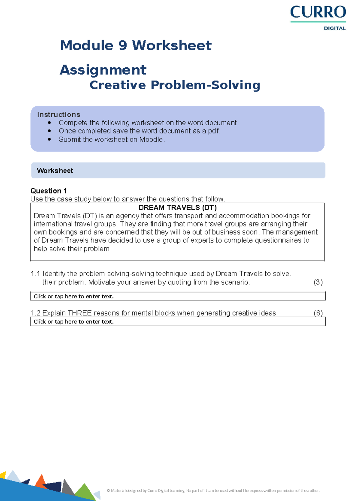 M9 Worksheet assignment - © Material designed by Curro Digital Learning. No part of it can be ...
