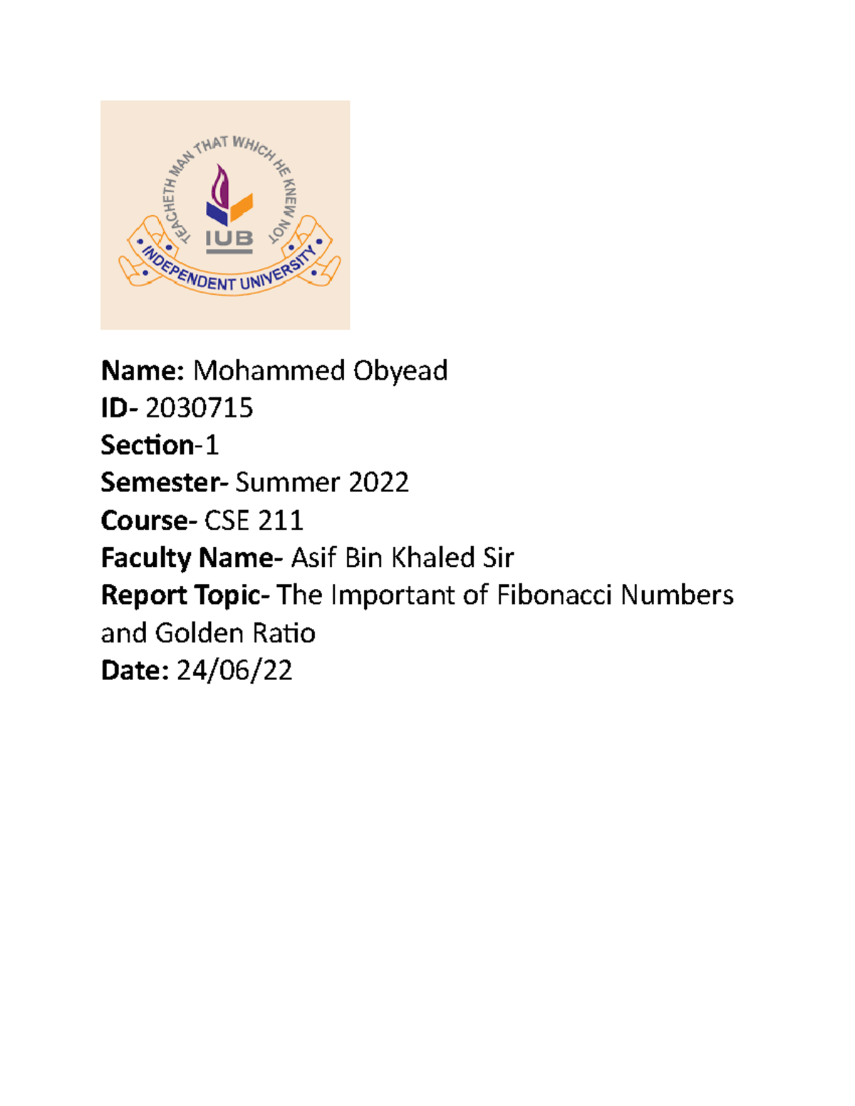 Assignment 3 - Name: Mohammed Obyead ID- 2030715 Section- Semester ...