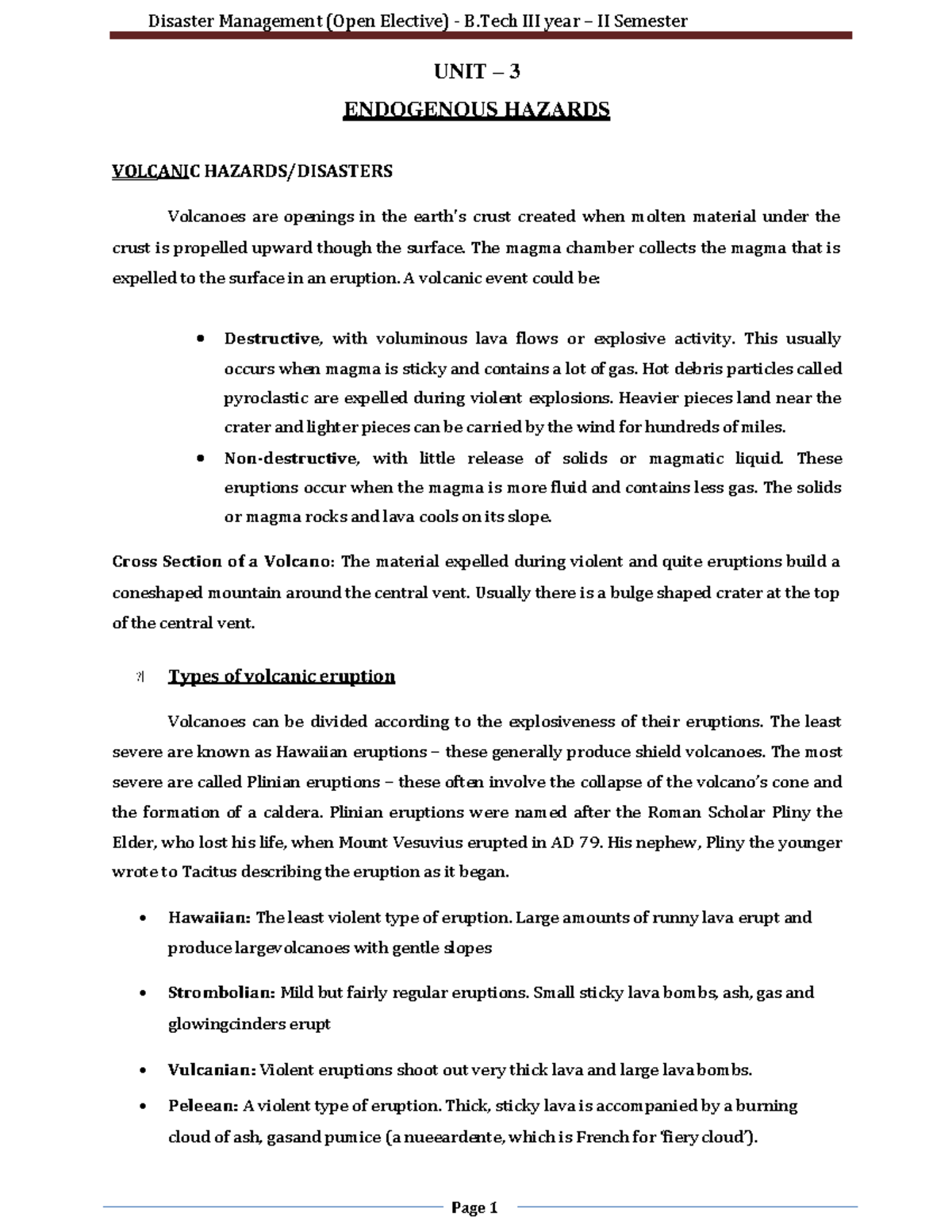Disaster- Management - Material - UNIT – 3 ENDOGENOUS HAZARDS VOLCANIC ...