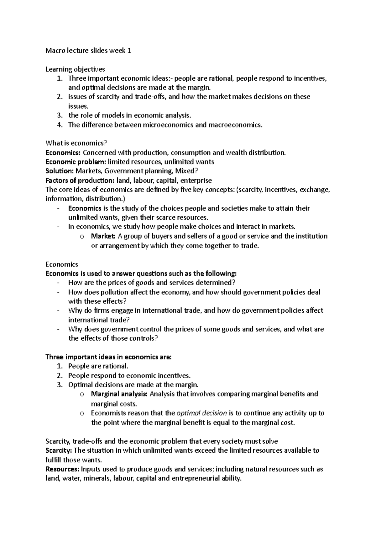 Macro Lecture Notes Week 1 Macro Lecture Slides Week 1 Learning