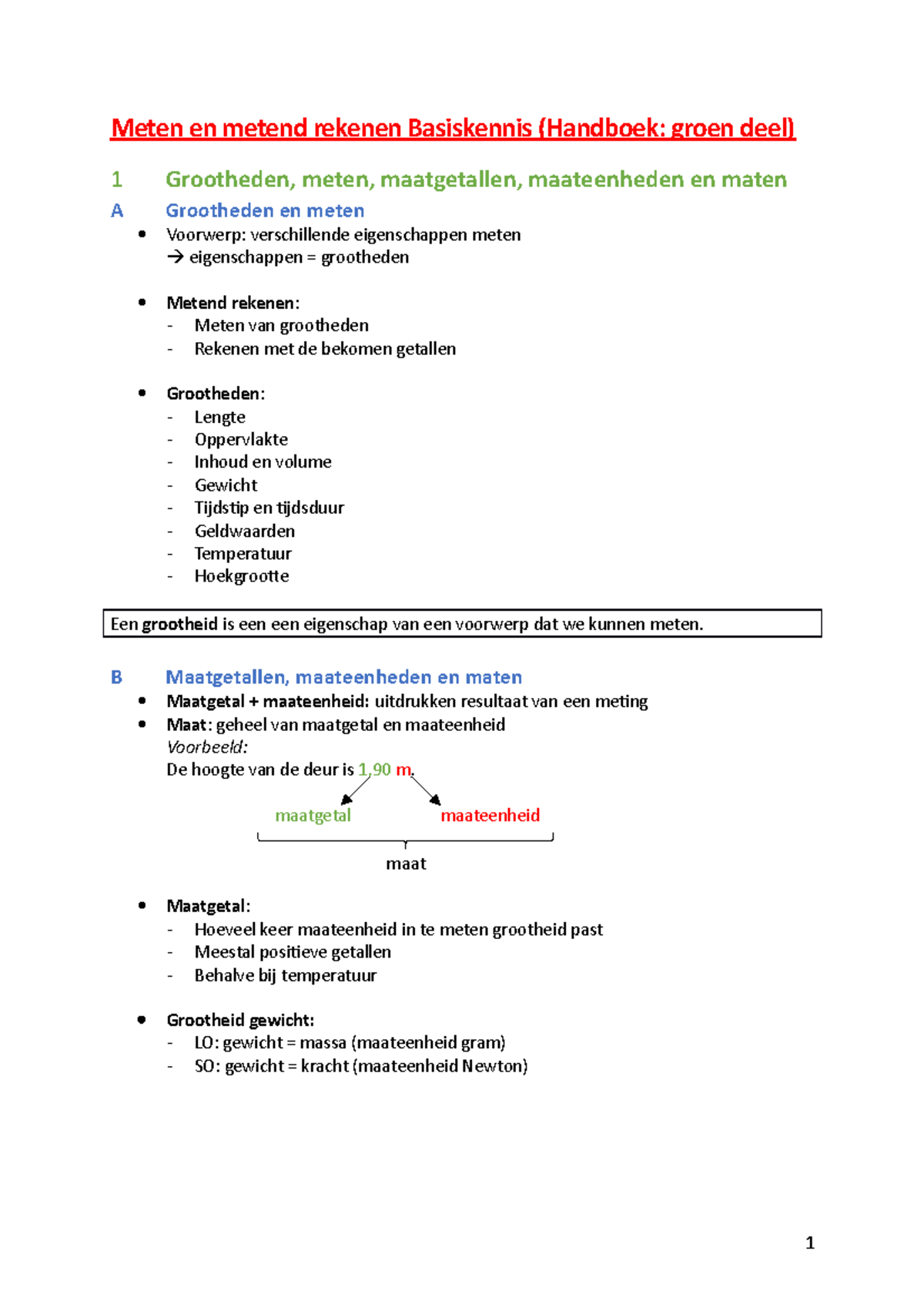 Basiskennis WI 1 - Meten en metend rekenen Basiskennis (Handboek: groen ...
