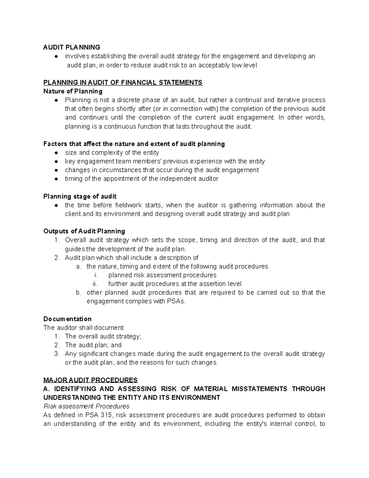 CHAP 5 - Audit Planning - AUDIT PLANNING involves establishing the ...