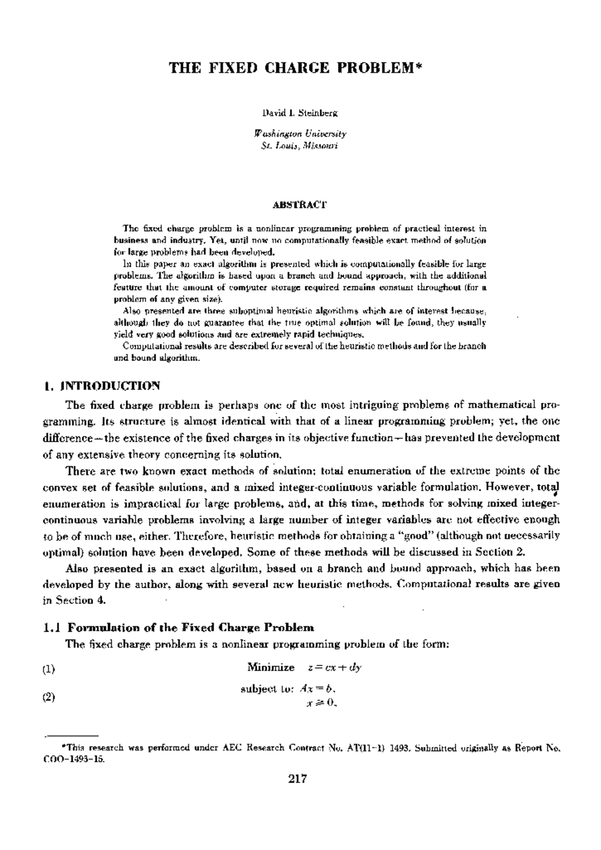 Naval Research Logistics Quarterly - June 1970 - Steinberg - The fixed charge problem - THE ...