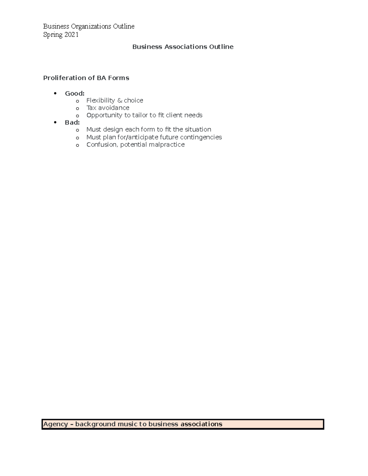 Business Associations Outline - Spring 2021 Business Associations ...