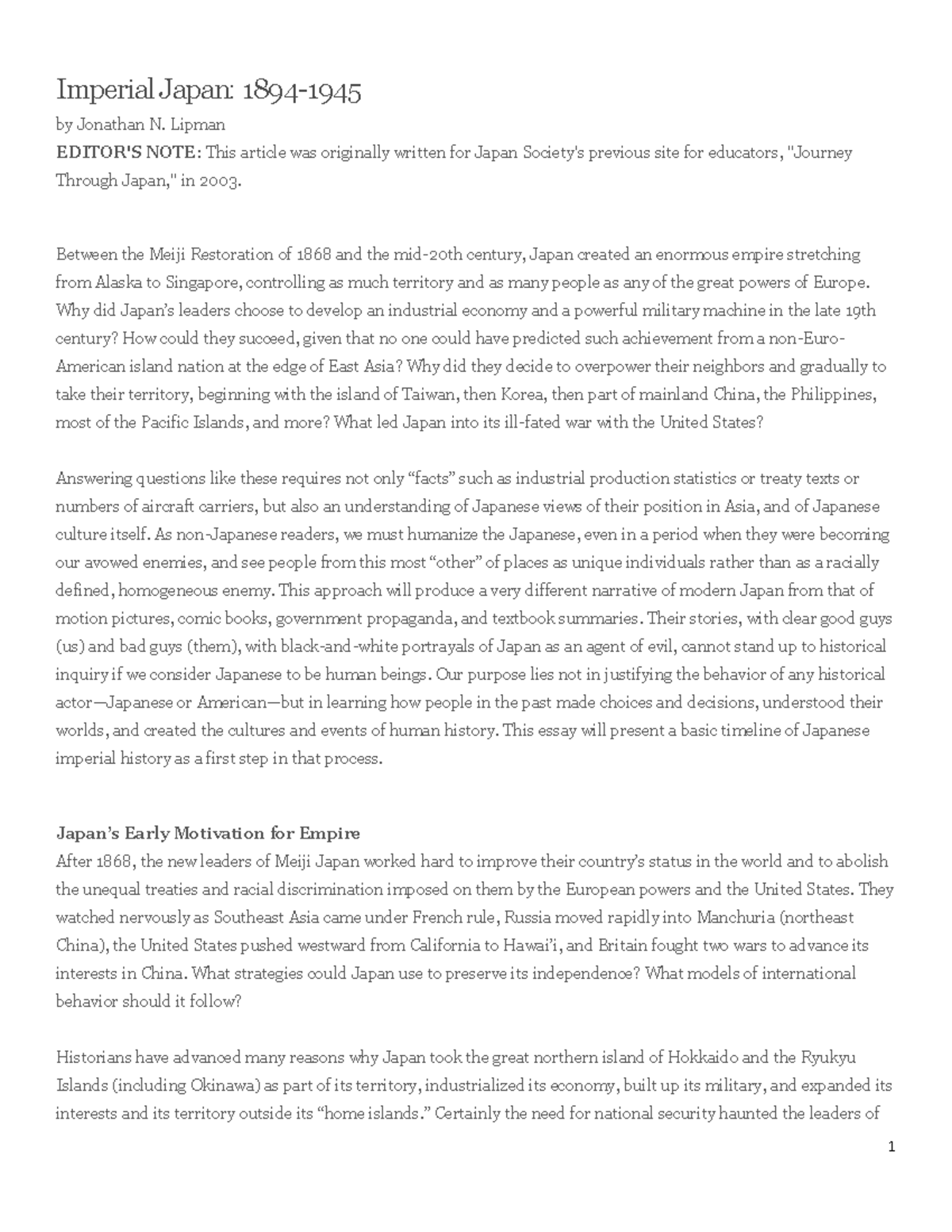 Imperial japan reading - Imperial Japan: 1894- by Jonathan N. Lipman ...