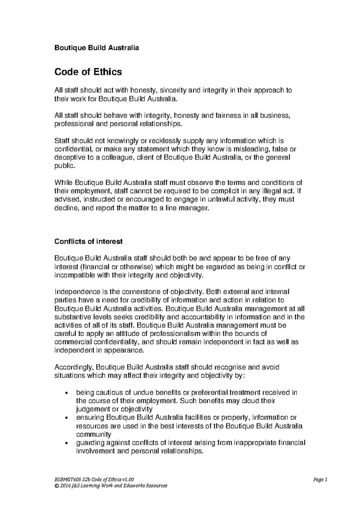 Bsbmgt 605 S2b Code of Ethics v1 - BSBMGT605 S2b Code of Ethics v1 Page ...