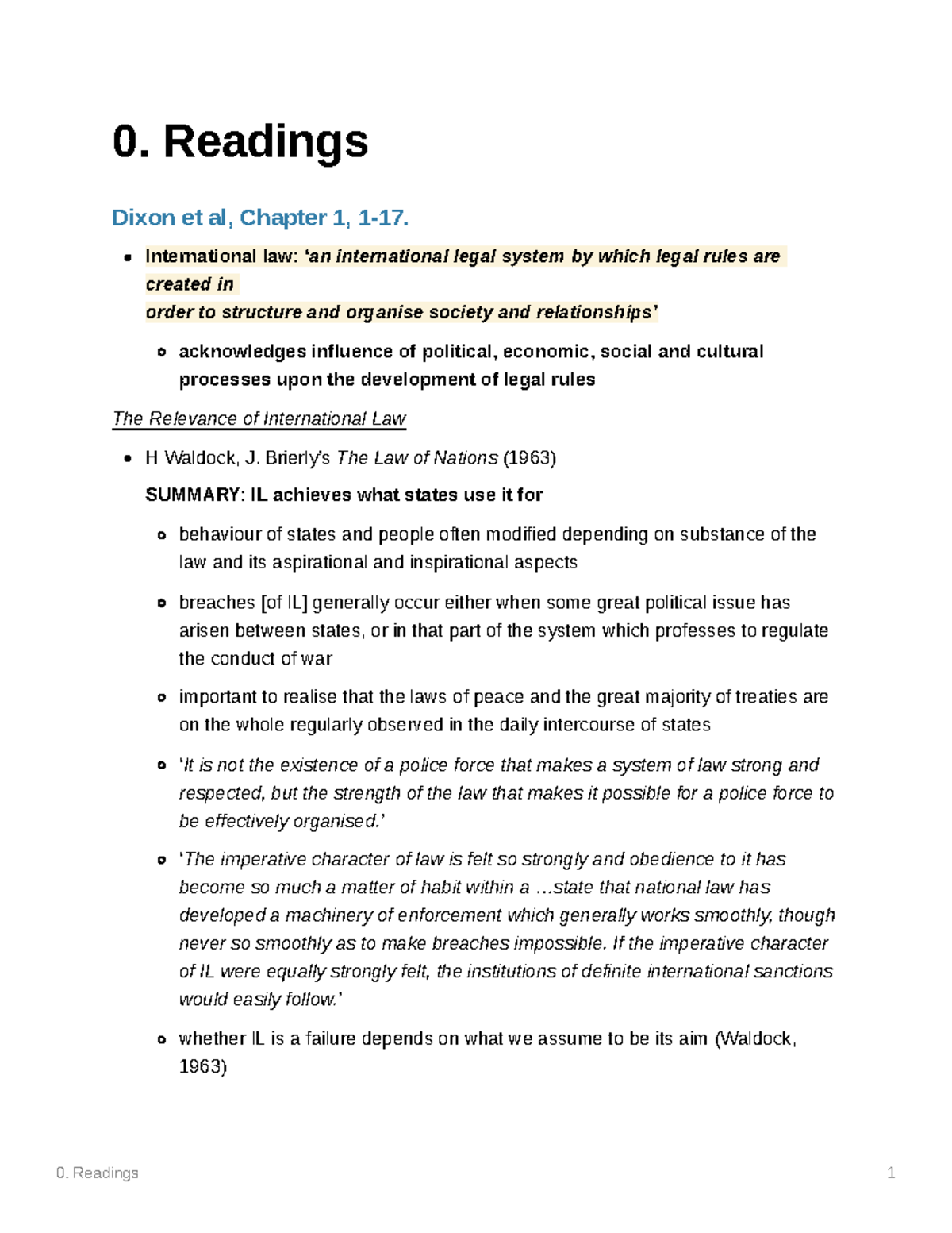 T1 Readings - Topic 1 reading summary - Textbook on International Law ...