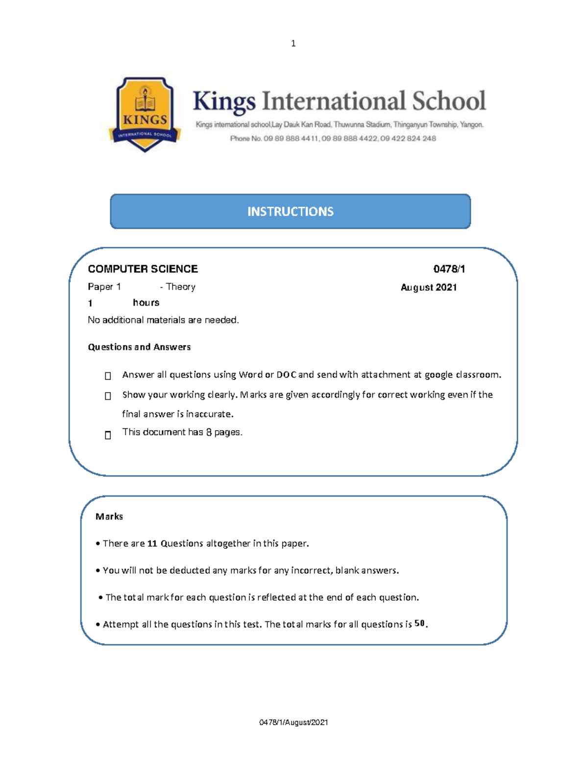 ICT Paper 1 Test Q - Chapter 1 End Test - COMPUTER SCIENCE Paper 1 1 No ...
