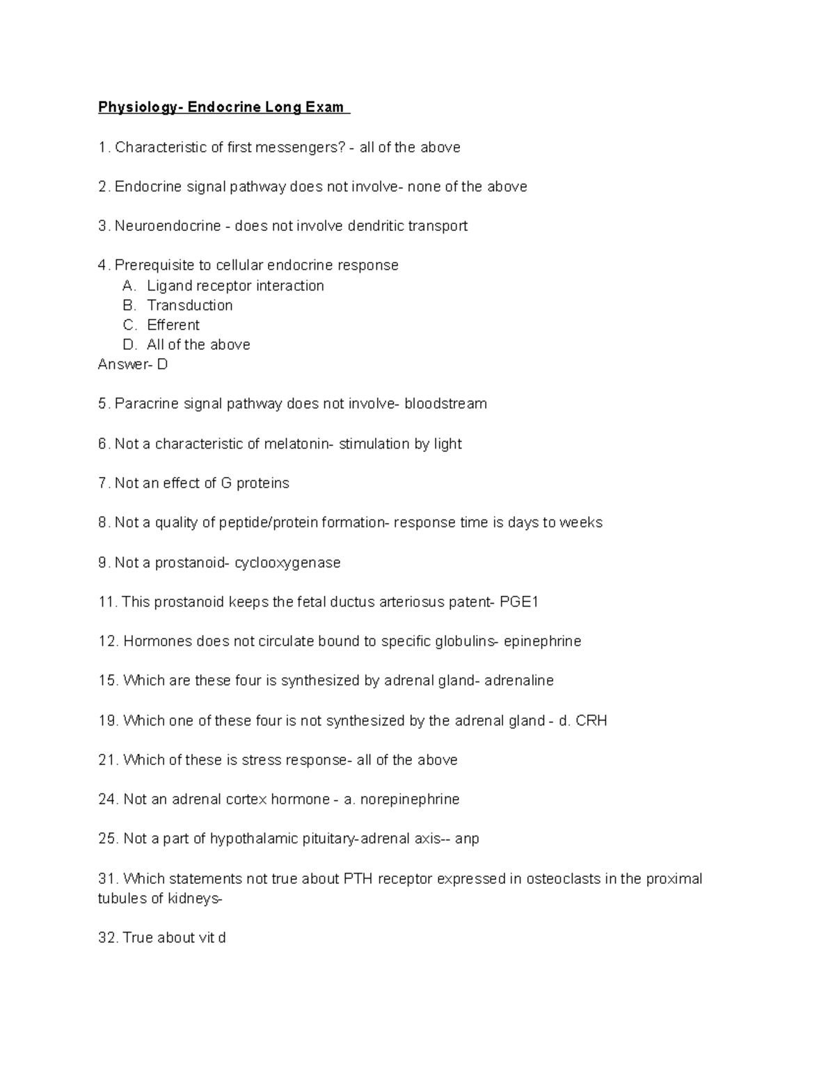 endocrine physiology Exam, questions and answers - Physiology ...