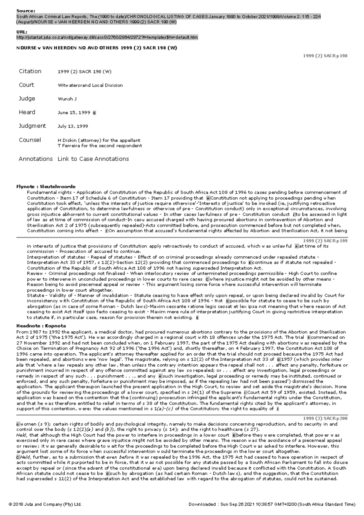 Nourse Van Heerden 1999 W - - Studocu