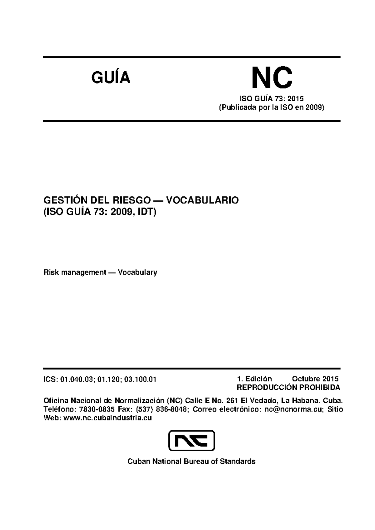 Nc iso guia 73 a2015 17p iwk - GUÍA NC ISO GUÍA 73: 2015 (Publicada por ...