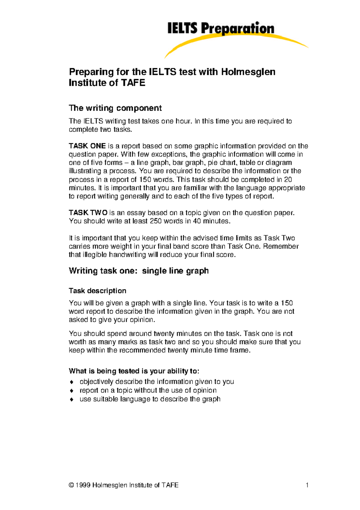 Ielts Writing - Preparing for the IELTS test with Holmesglen Institute ...