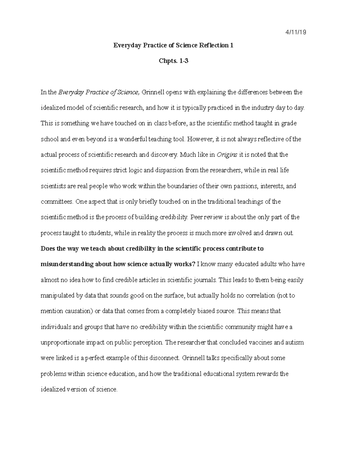 Everyday Practice of Science Reflection 1 nature and context - 4/11 ...