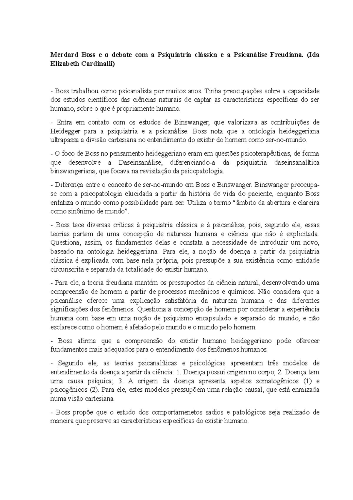 Medard Boss e a Daseinsanálise - Merdard Boss e o debate com a ...