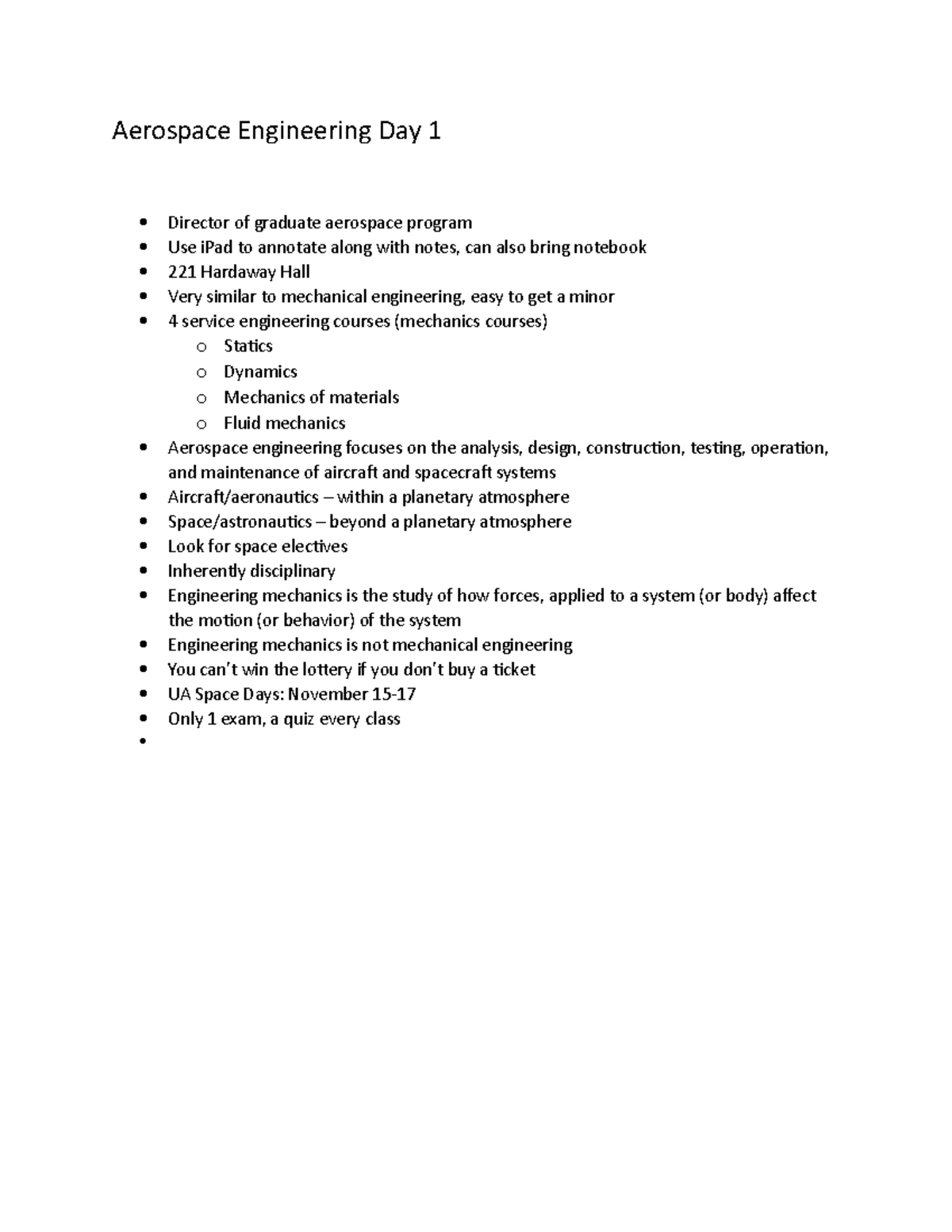 Aerospace Engineering - Studocu