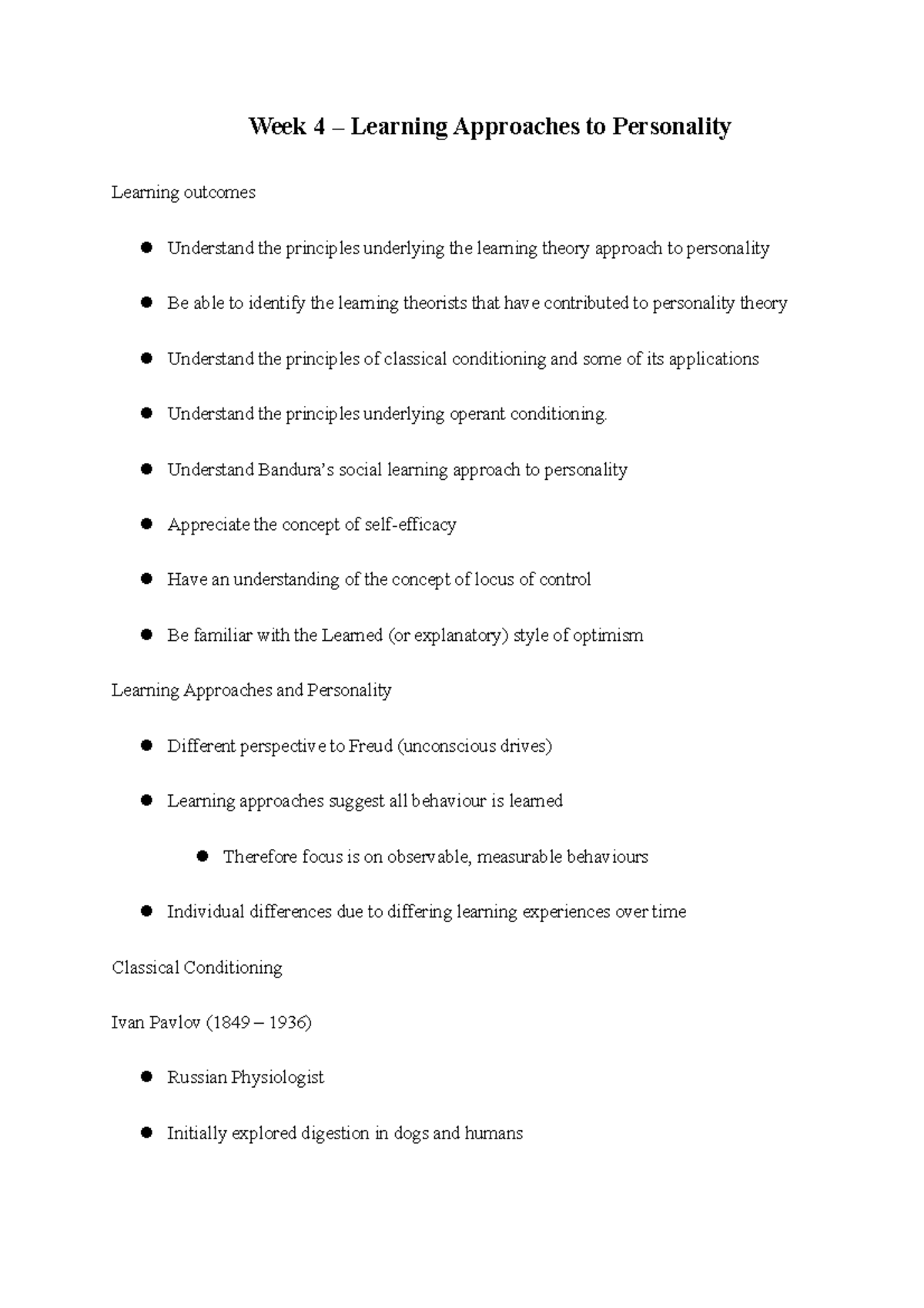 Week 4 - Bethwyn Rowe Learning Approaches to Personality - PSY2105 ...