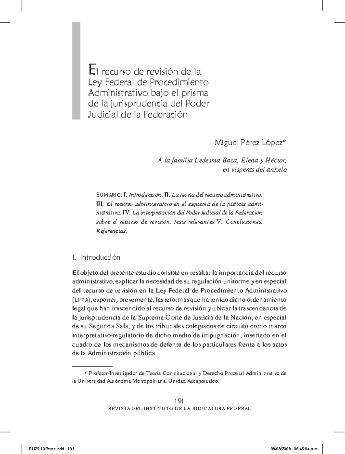 Recurso DE Revisio DE LFPA - 191 RE VISTA D E L IN ST IT U T O D E LA ...