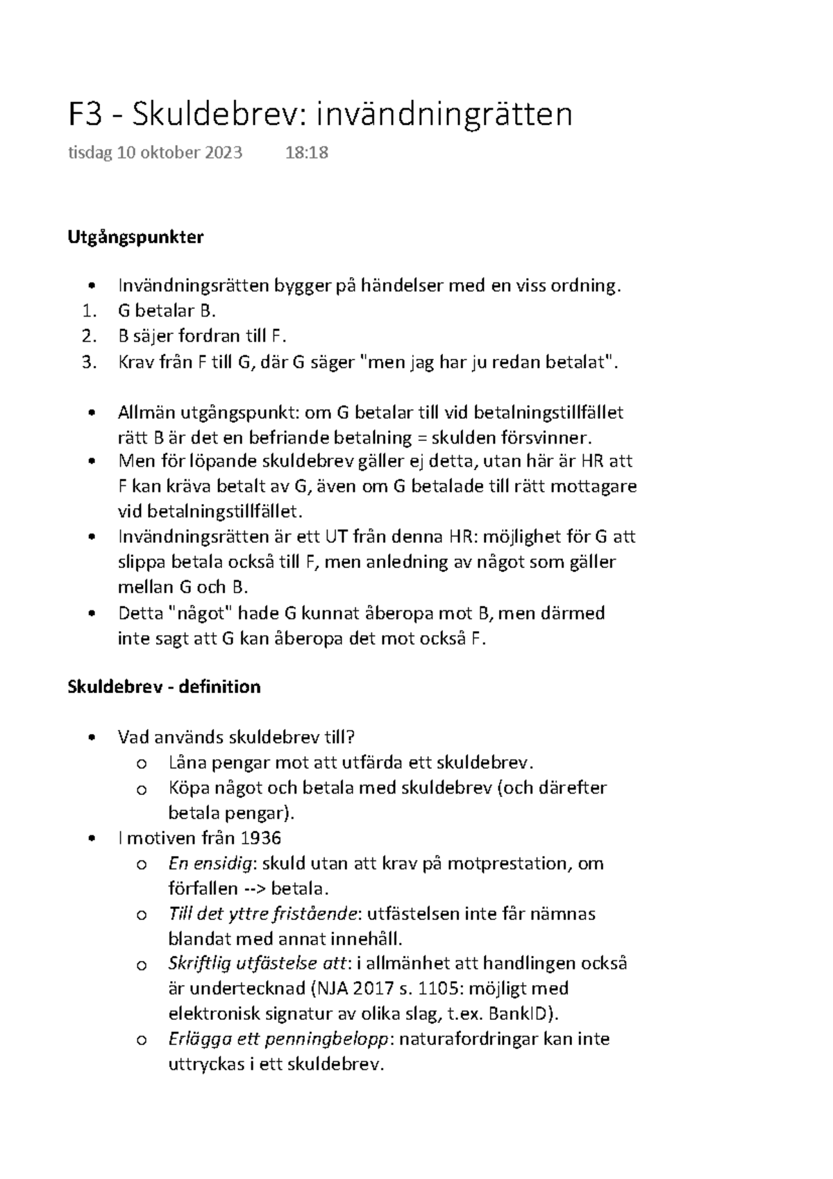 F3 - Skuldebrev invändningrätten - Utgångspunkter Invändningsrätten ...