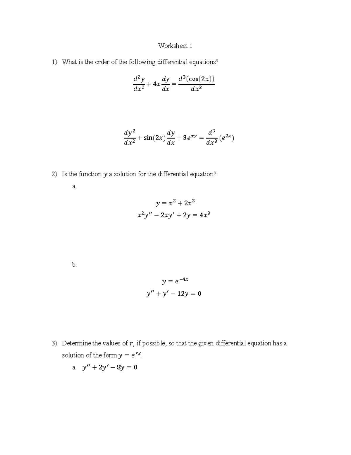 Worksheet 1 - Worksheet 1 What is the order of the following ...