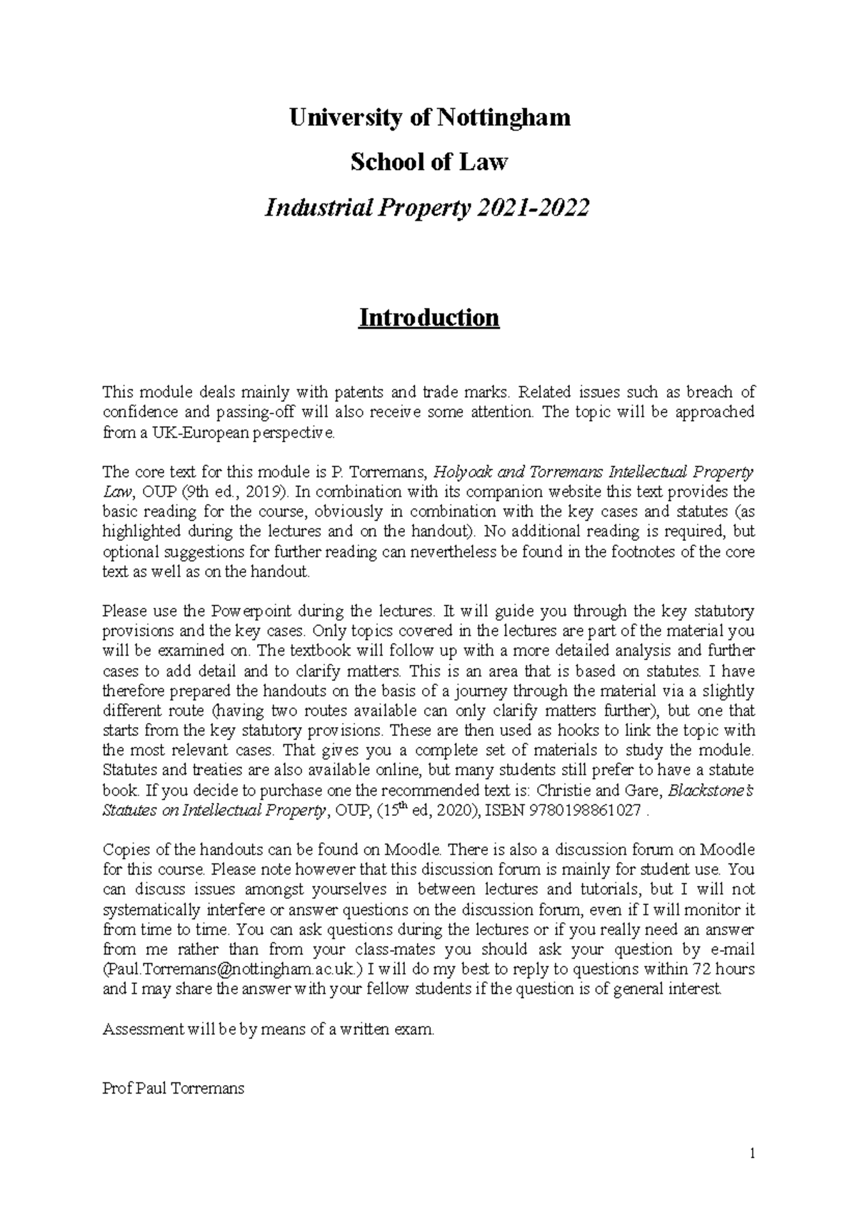 Lecture handout 2022 - University of Nottingham School of Law ...