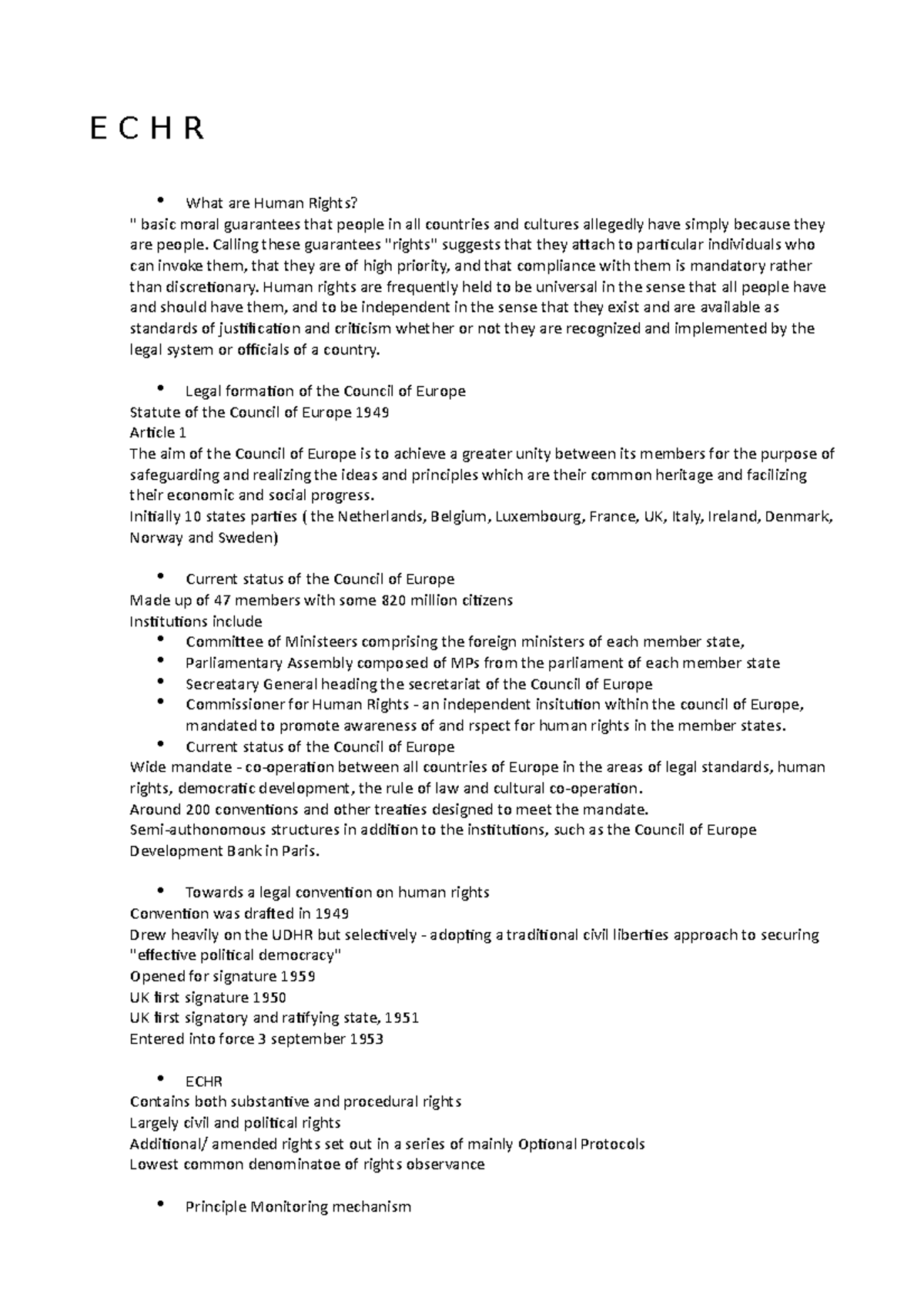 ECHR - ECHR - E C H R What are Human Rights? " basic moral guarantees ...