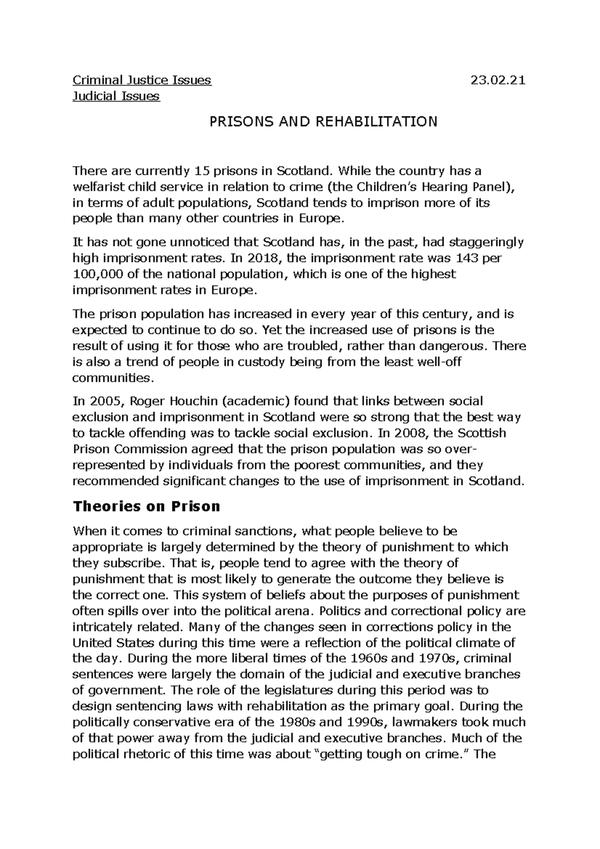 Prisons and Rehabilitation - Criminal Justice Issues 23. Judicial ...