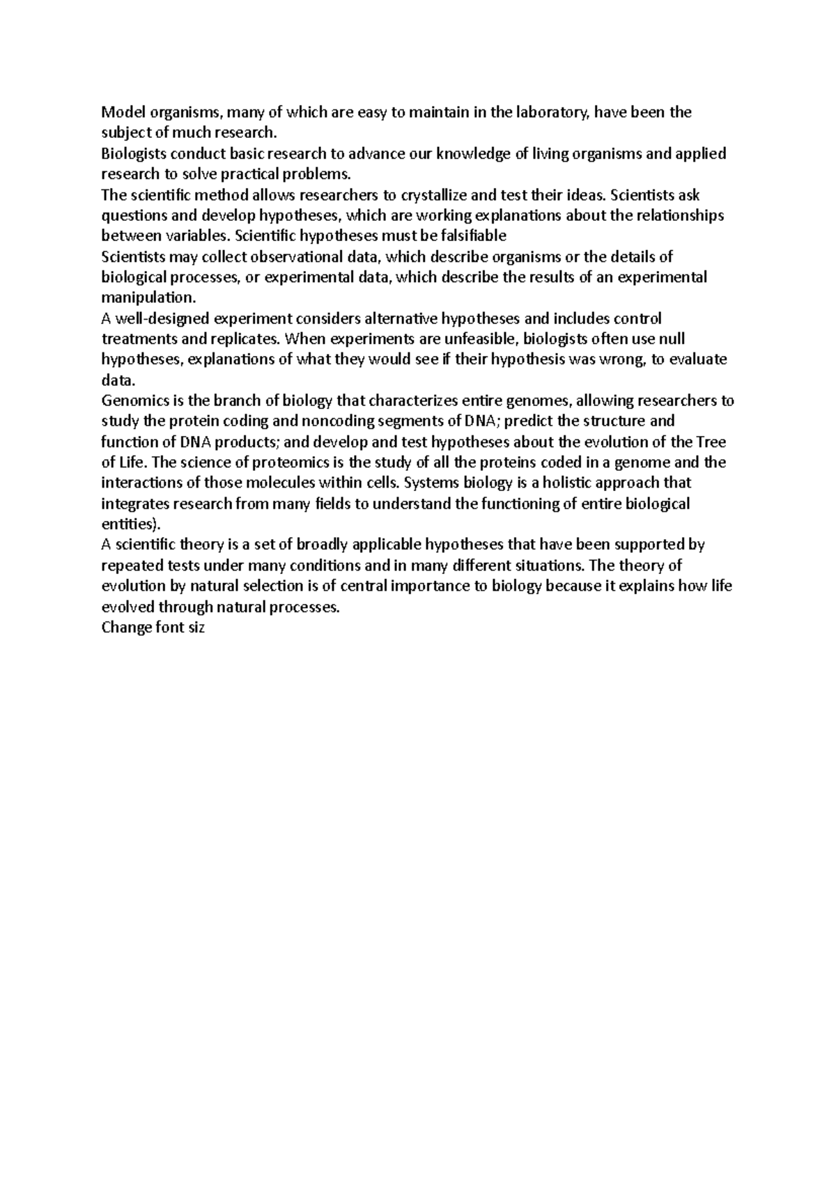 Ch 1 - Chapter 1 summary at the end of book. - Biology: The Dynamic ...