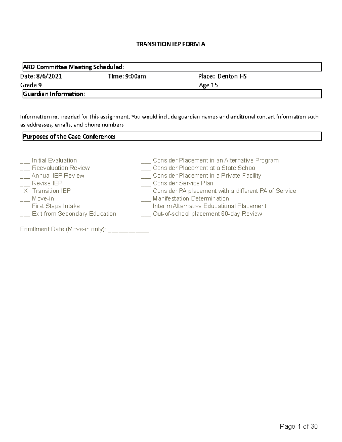 IEP Form A - I hope this helps - TRANSITION IEP FORM A ARD Committee ...