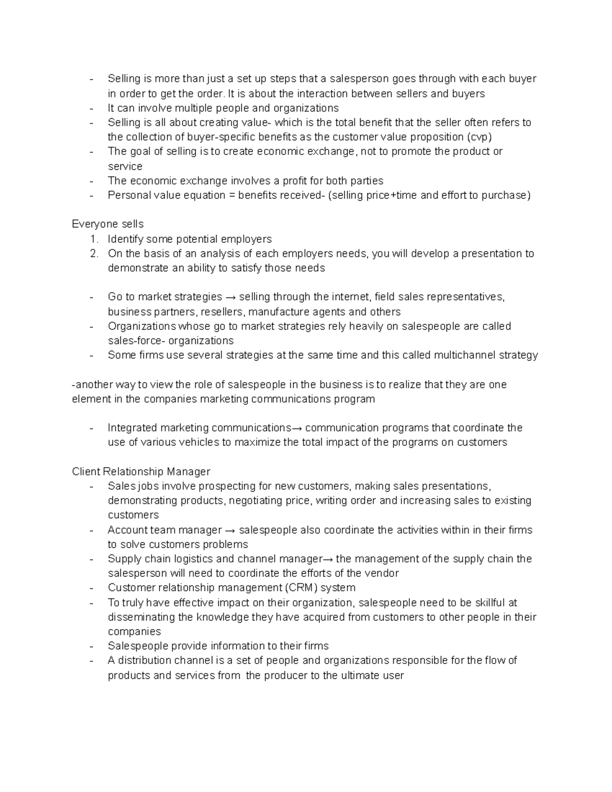 Notes on chapter 1 and 2 - Selling is more than just a set up steps ...