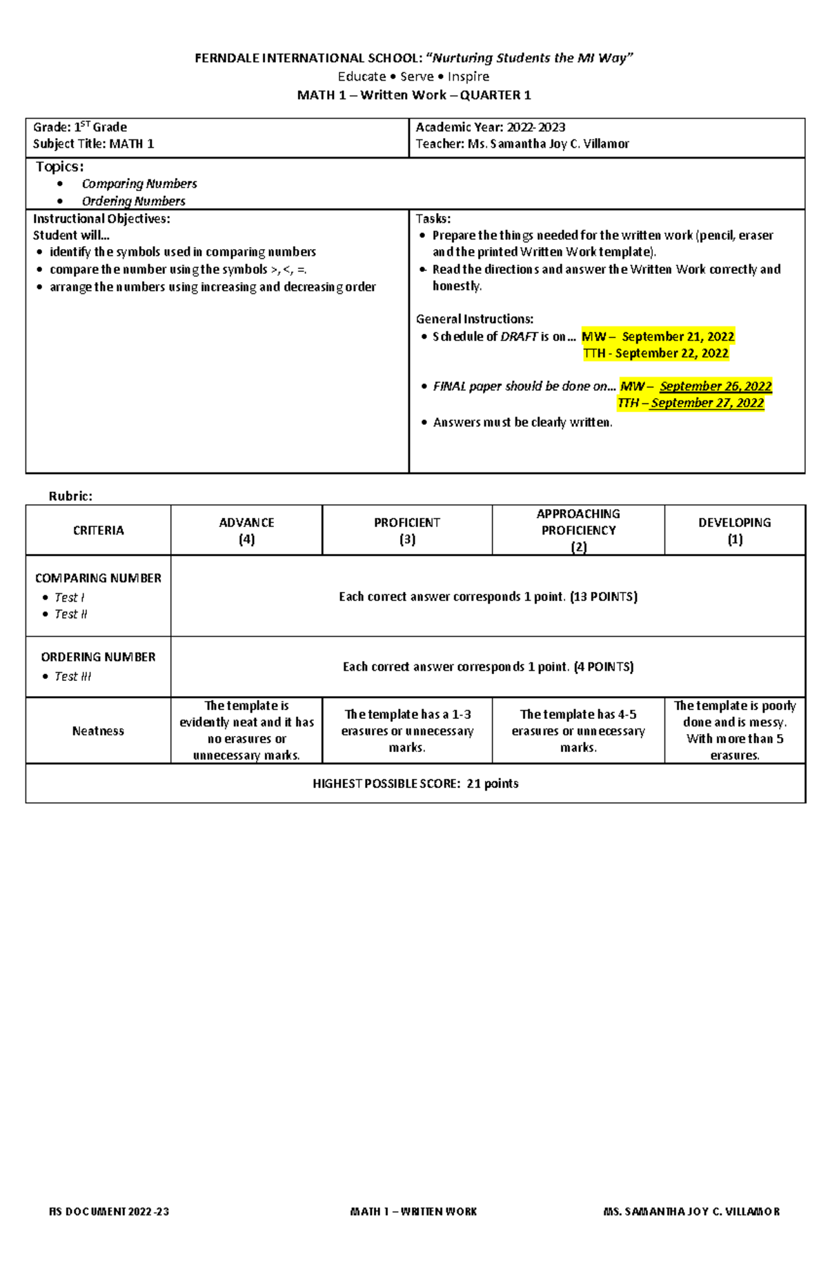 Q1 WW MATH 1 MS - Okay - FIS DOCUMENT 2022-23 MATH 1 – WRITTEN WORK MS ...