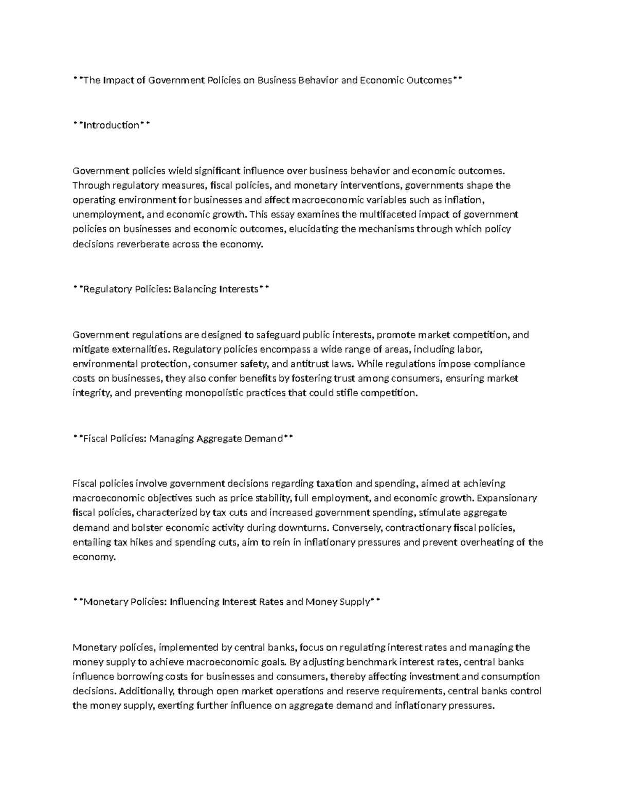 The Impact of Government Policies on Business Behavior and Economic ...