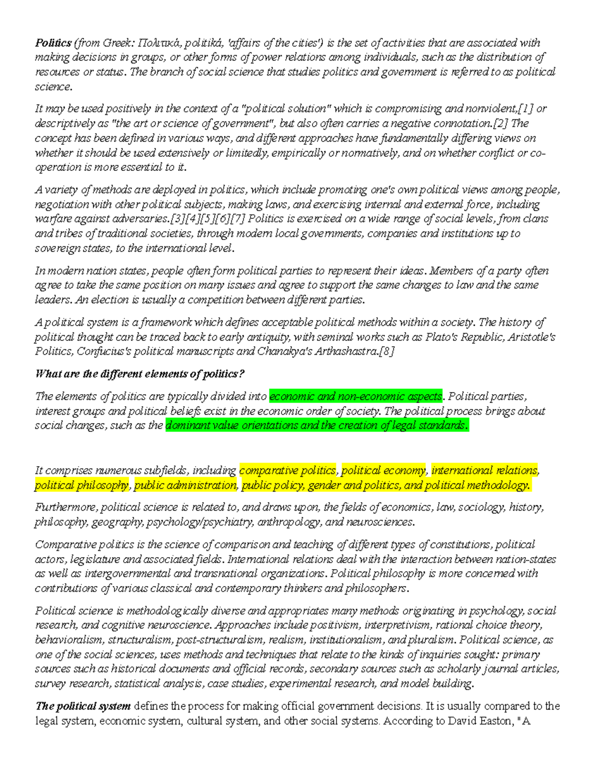 Politics - ASSIGNMENT - Politics (from Greek: Πoλιτικά, politiká ...