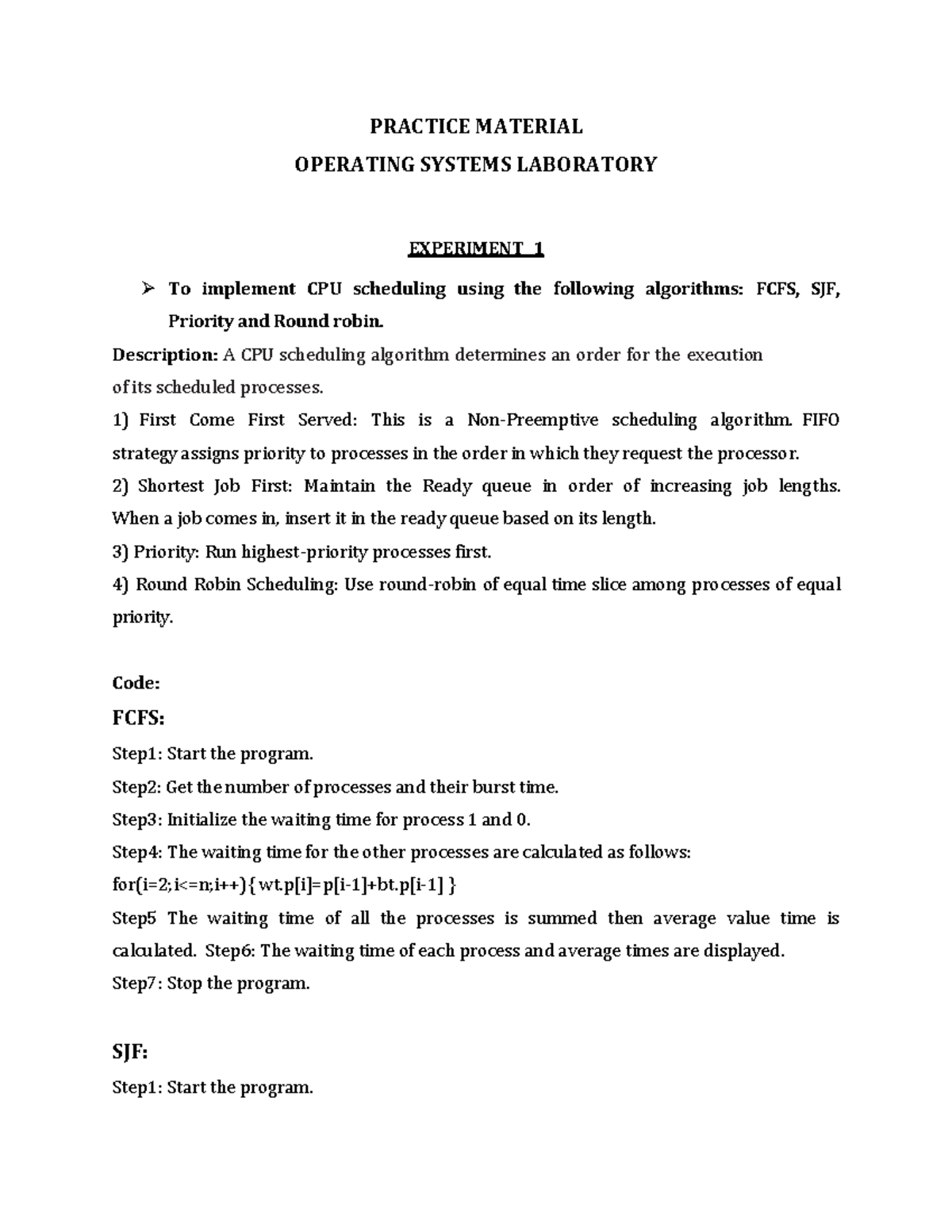 Practice Material Operating Systems Laboratory - PRACTICE MATERIAL OPERATING SYSTEMS LABORATORY ...