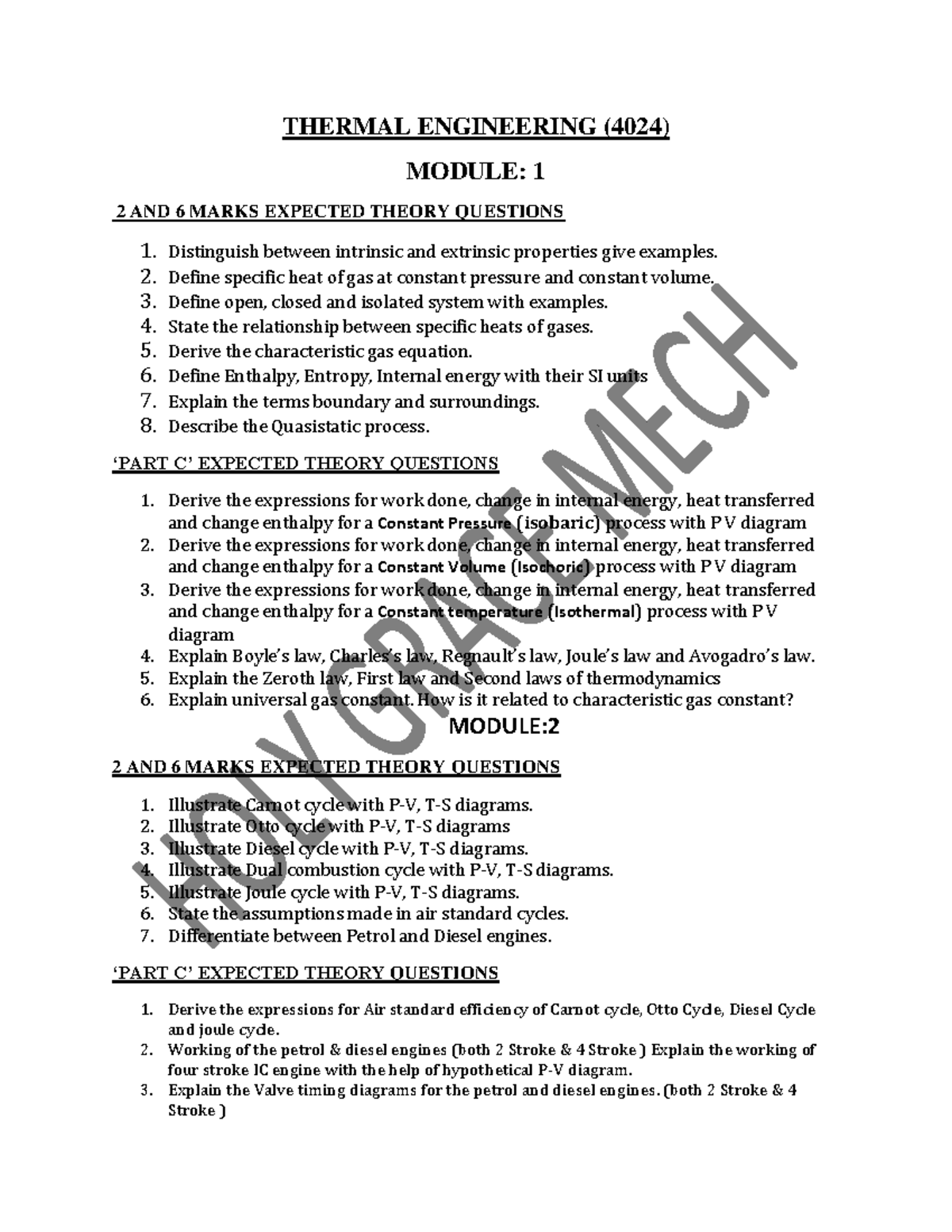 Thermal Expected Theoryquestions for sem exam - THERMAL ENGINEERING ( 4024 ) MODULE: 1 2 AND 6 ...