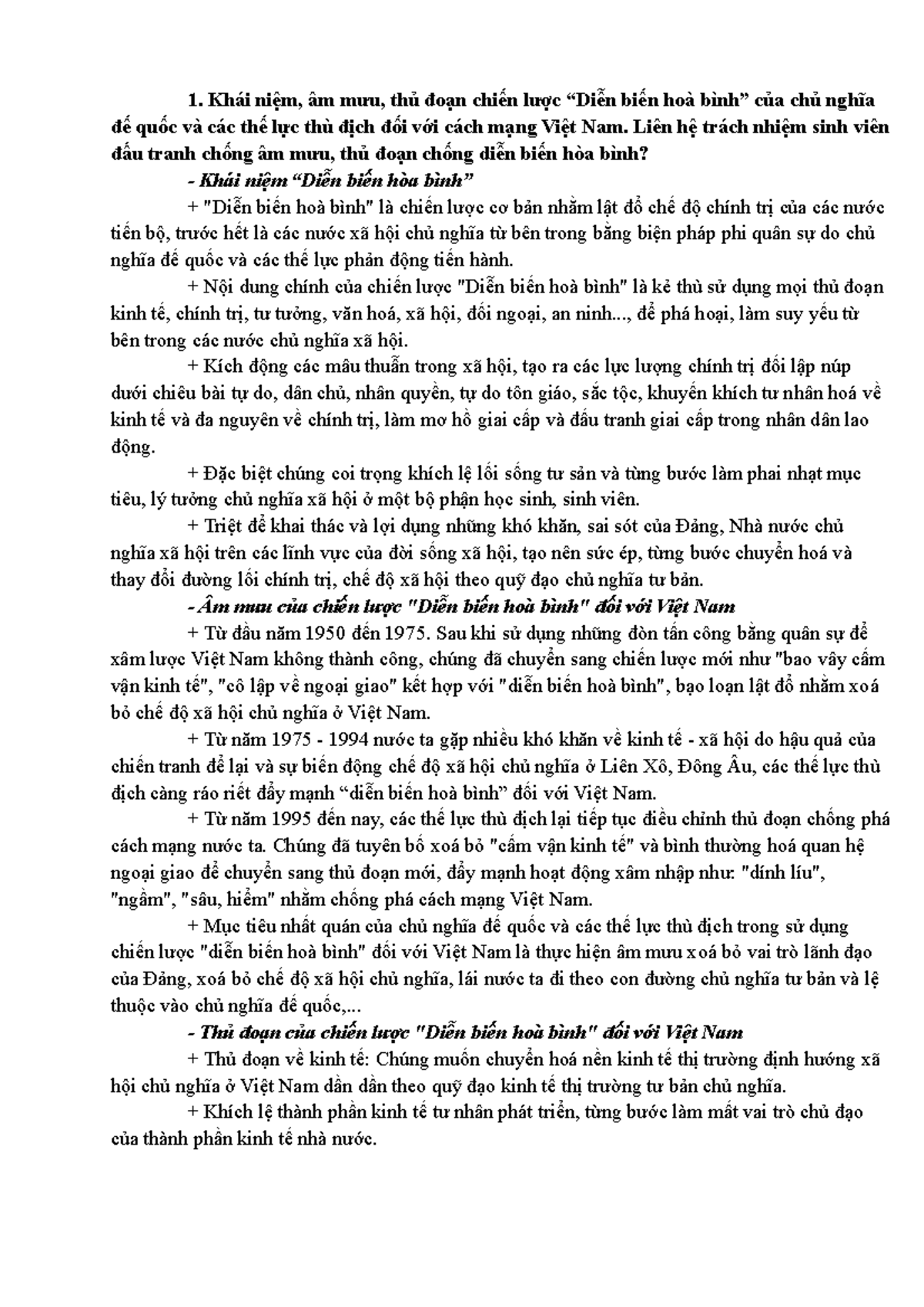 Ôn tập HP2 - Đề cương học phần 2 QPAN - Khái niệm, âm mưu, thủ đoạn chiến lược “Diễn biến hoà ...