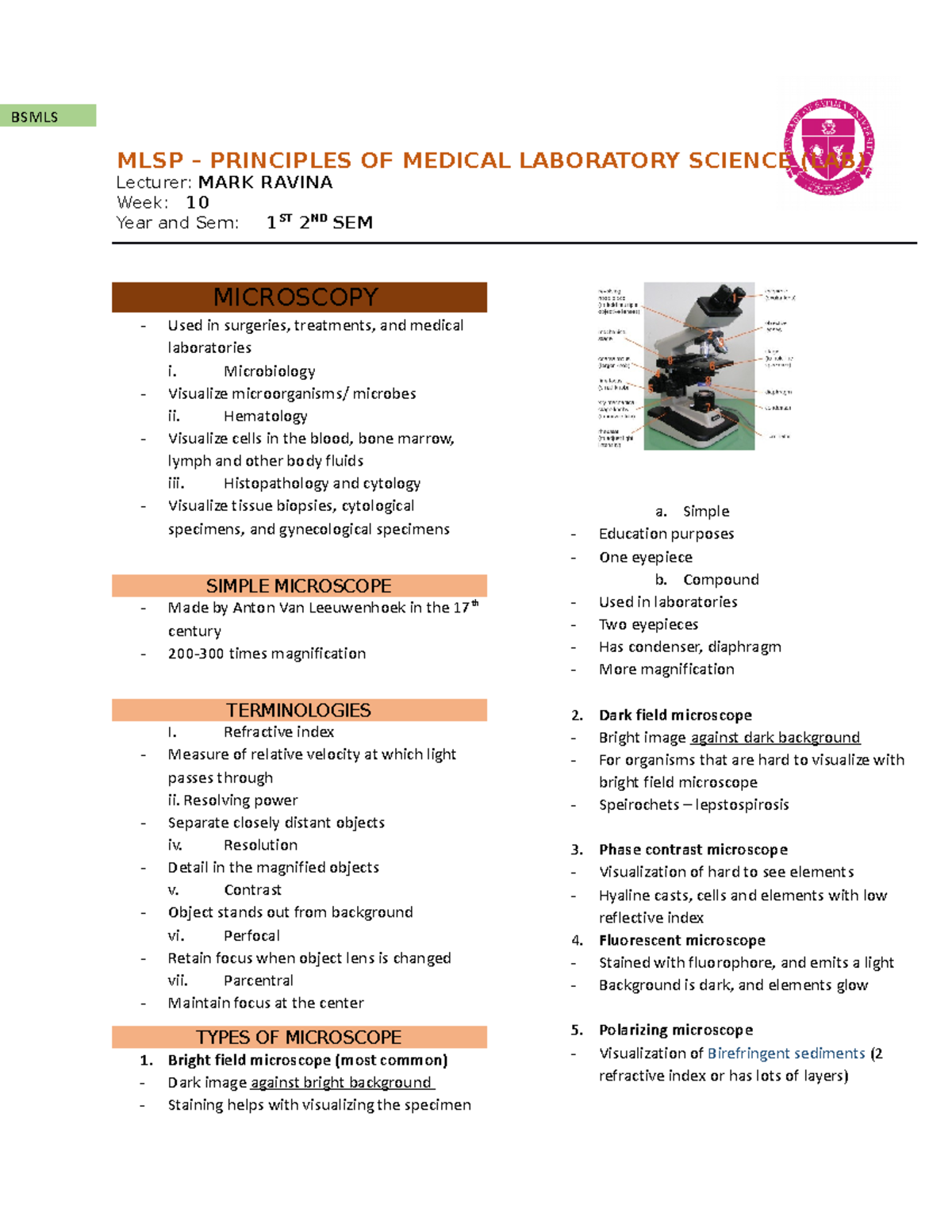 WK 10 Fecalysis AND Microbiology - MICROSCOPY - Used in surgeries ...