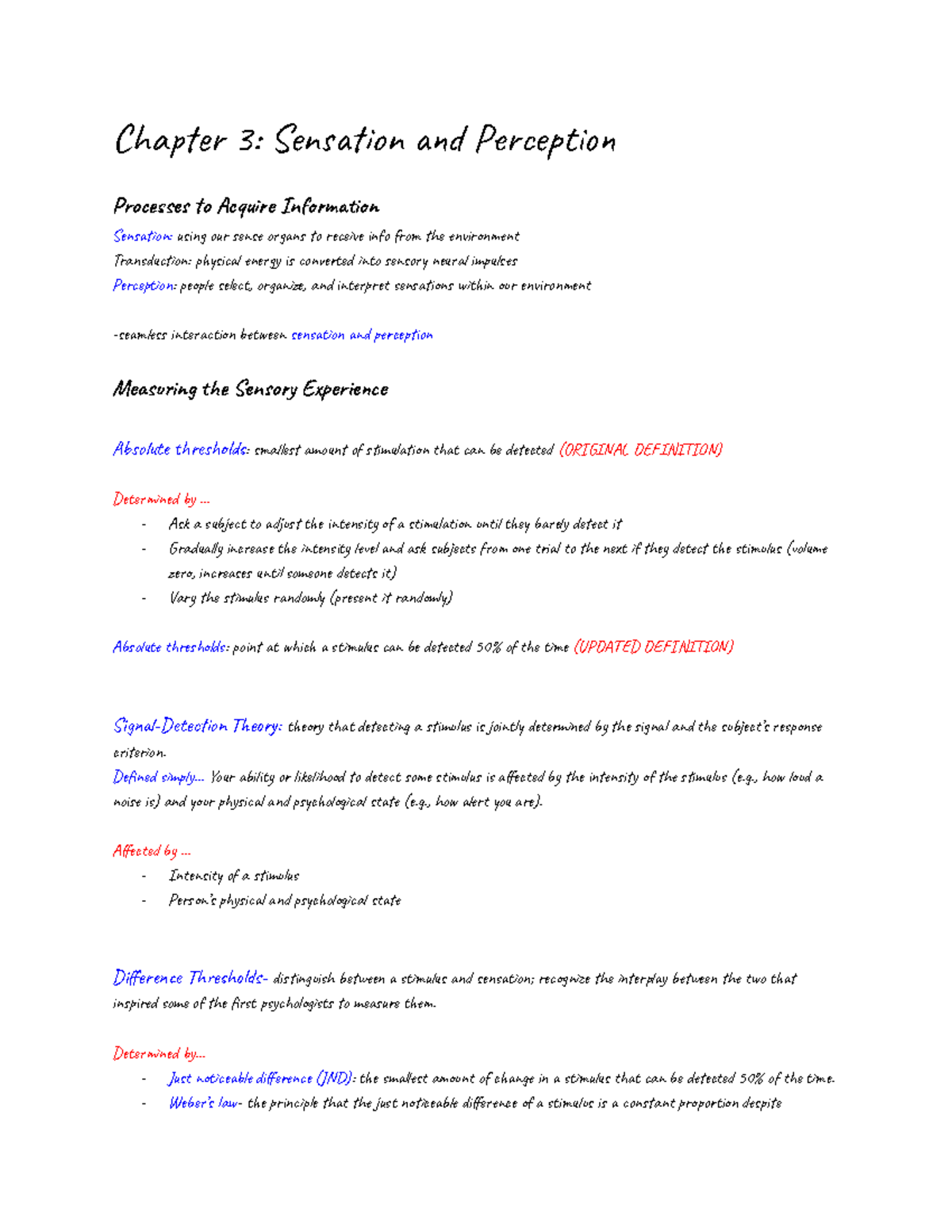 PSYC 1630- Chapter 3 Notes, Sensation and Perception - Chapter 3 ...