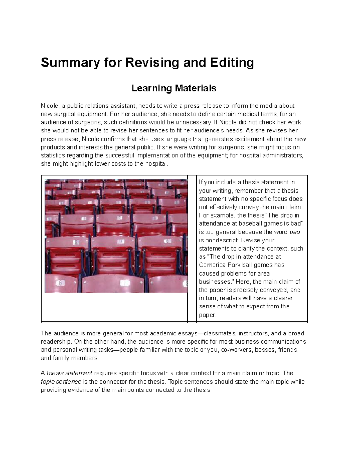 Summary for Revising and Editing - Summary for Revising and Editing ...