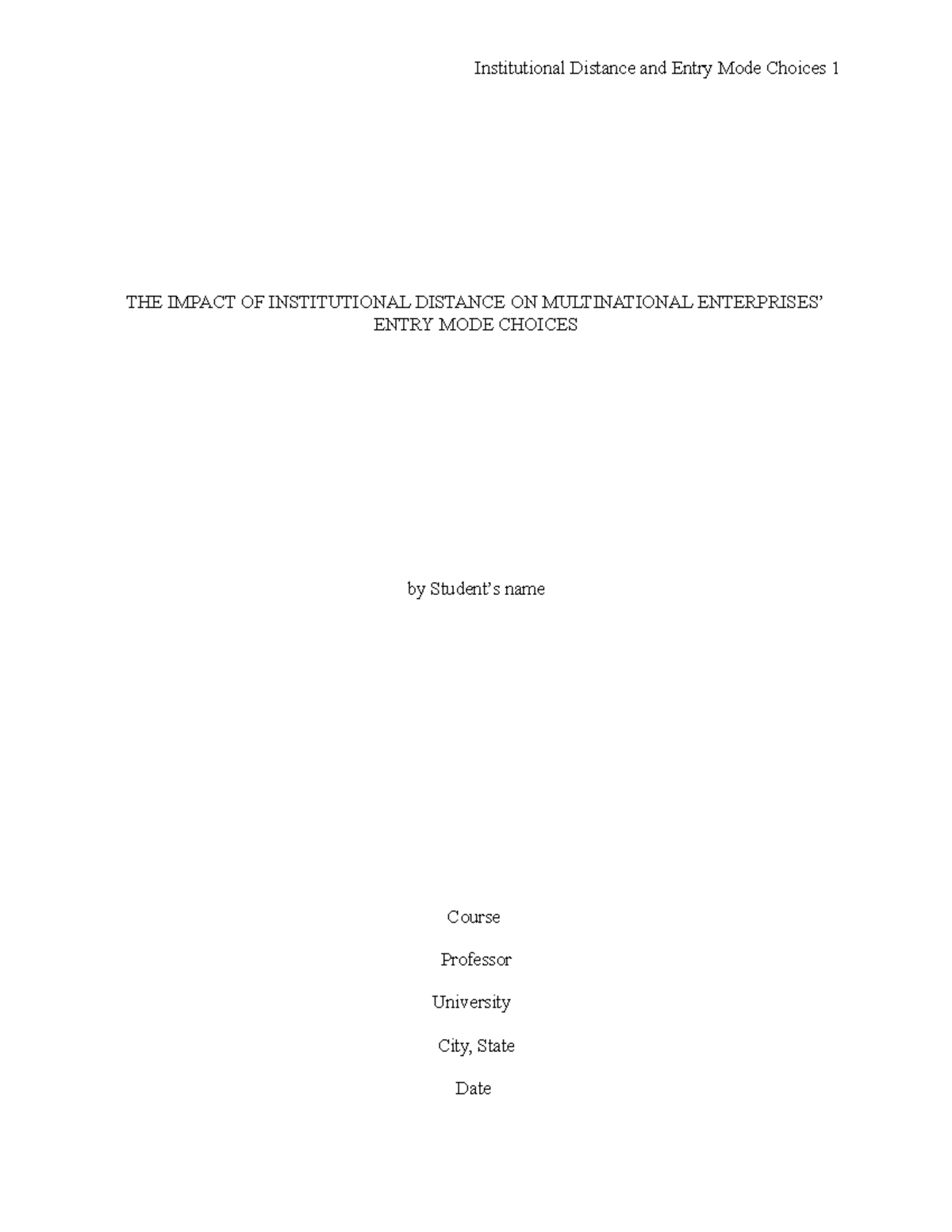 THE Impact OF Institutional Distance ON Multinational Enterprises ...