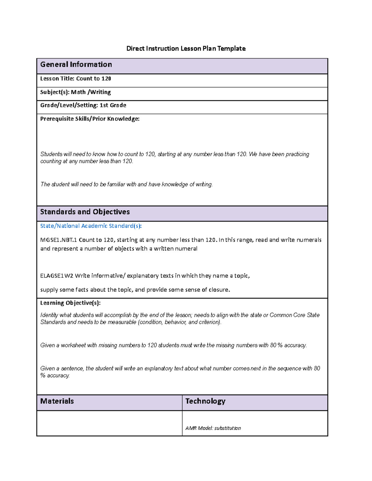 C732 Task 2 - Task 2 - Direct Instruction Lesson Plan Template General ...