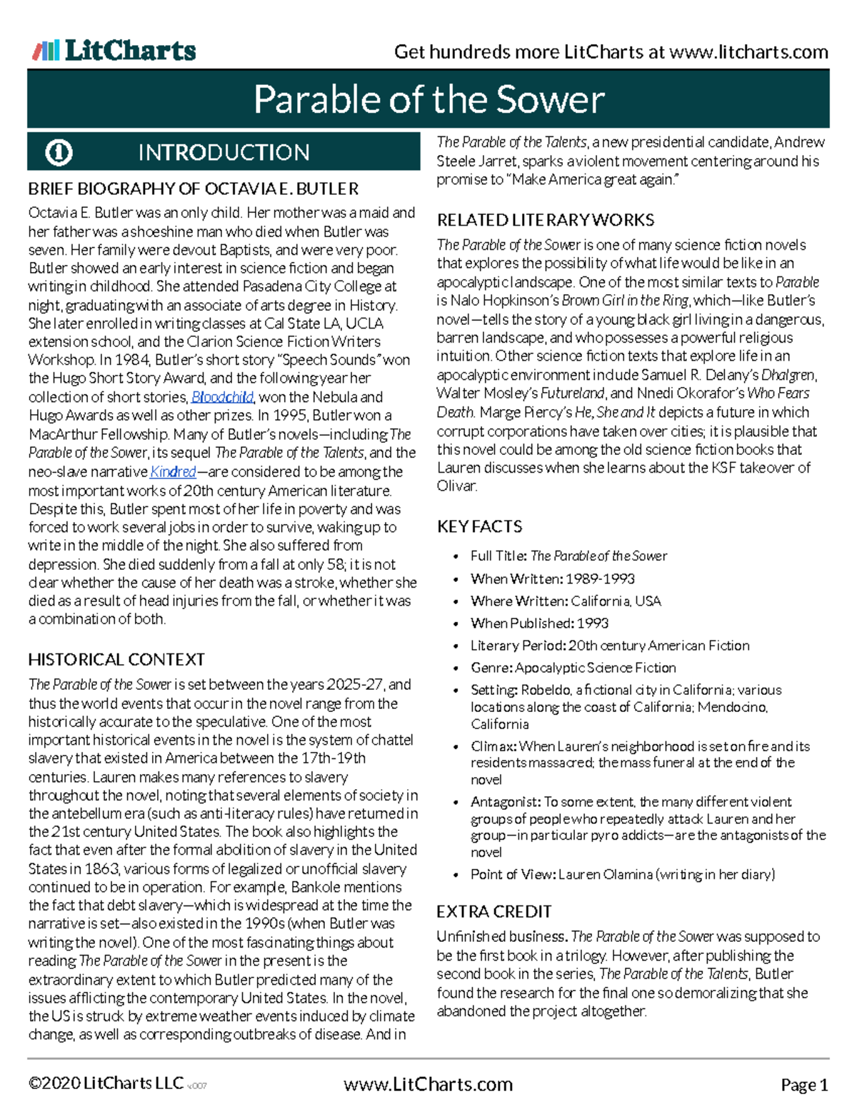 Parable of the Sower Lit Chart - Parable of the Sower BRIEF BIOGRAPHY ...