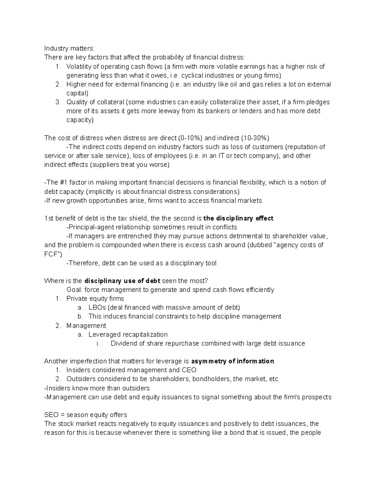 Fin 302 notes for the second exam - Industry matters: There are key ...